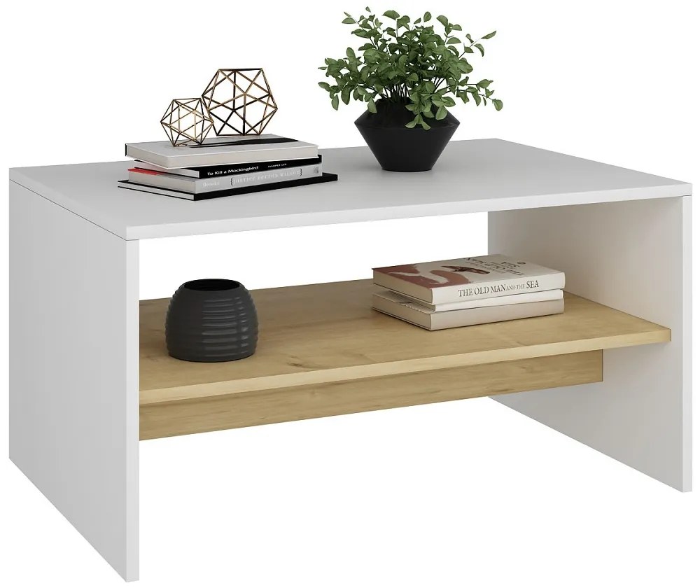 Designový konferenční stolek Wells 90 cm bílý / dub