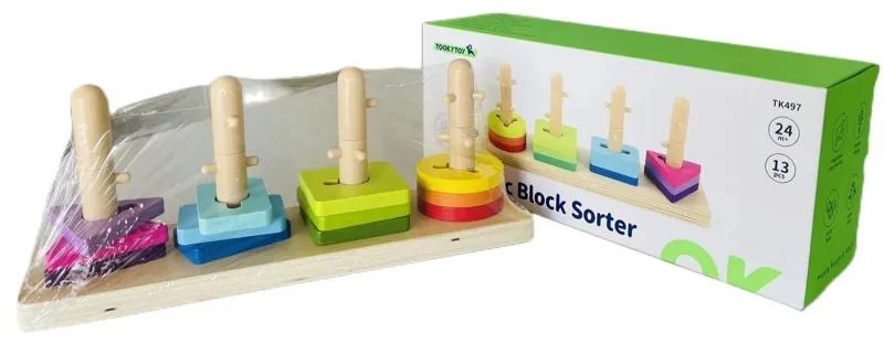 Tooky Toy Dřevěná vzdělávací hračka  - třídič s barevnými montessori kostkami