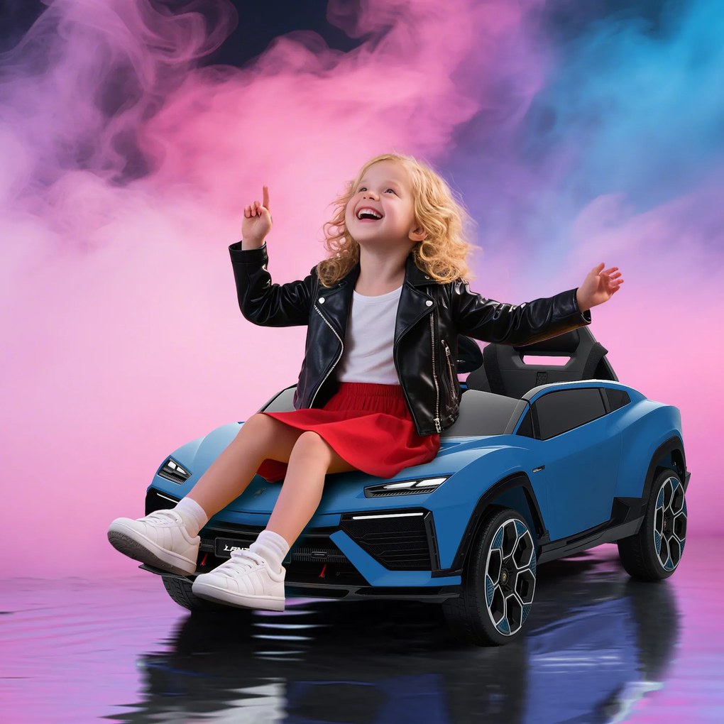 AIYAPLAY Dětské elektrické auto 12V Dětské auto s 2,4 GHz dálkovým ovládáním, 2 motory, klakson, LED, hudba, 101,5 x 49 x 43 cm, modrá