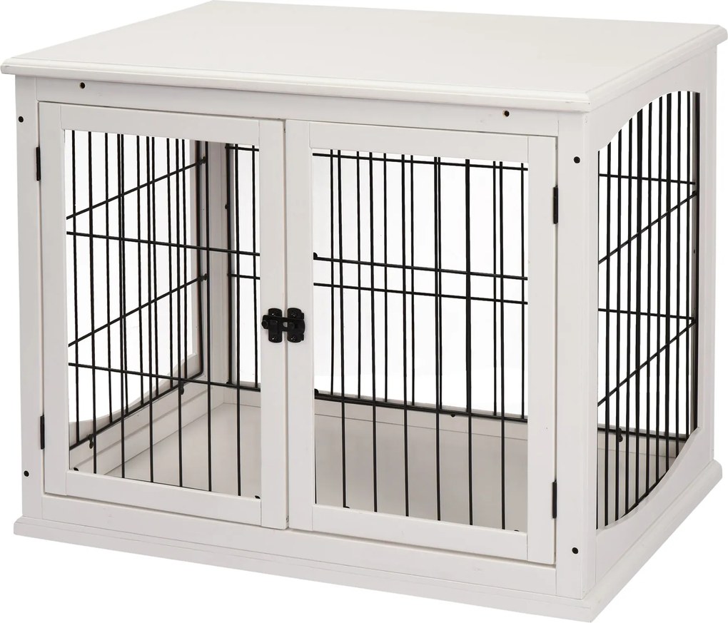 PawHut Psí Klec do Domácnosti, Psí Dům se 2 Vchody, Zámek, Psí Dům pro Malé Psy, Bílá, 58,5 x 81 x 66 cm | Aosom