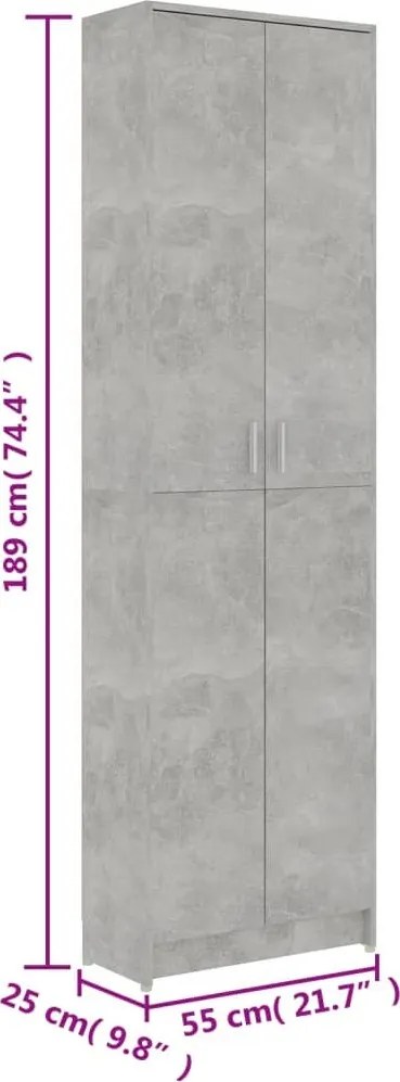 vidaXL Skříň do předsíně 55x25x189 cm dřevotříska [802851] Barva: Betonová šedá
