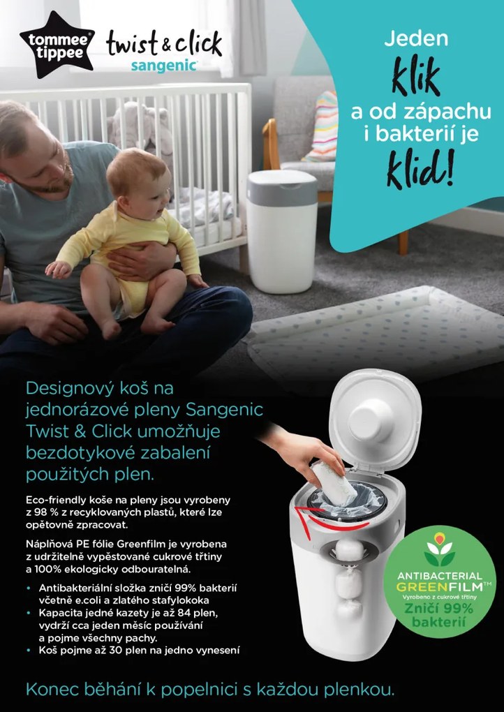 Tommee Tippee Koš na pleny Sangenic Twist & Click Růžový