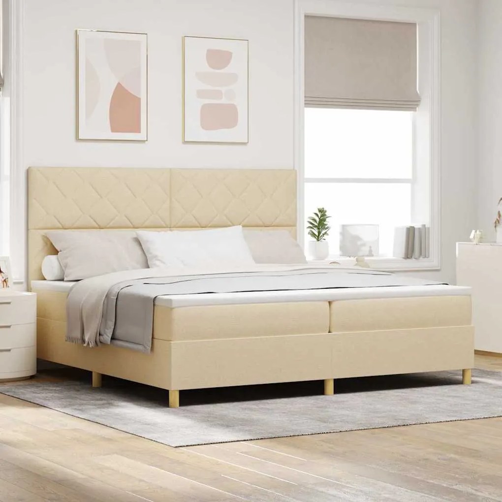 Postel s boxspringem s čelo Krémová 200 x 200 cm textil 3339726