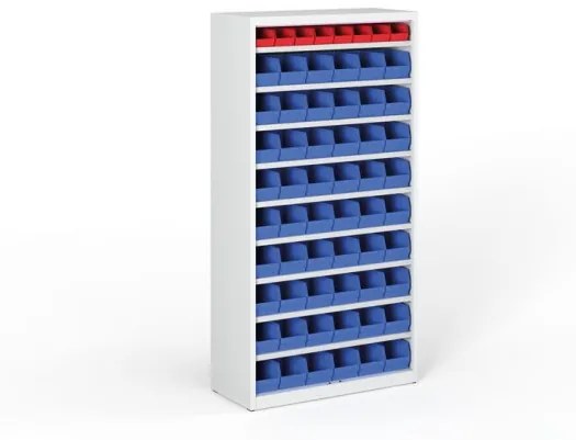 Regál s plastovými boxy BASIC se zadní stěnou - 1800 x 400 x 920 mm, 54x B, 8x A