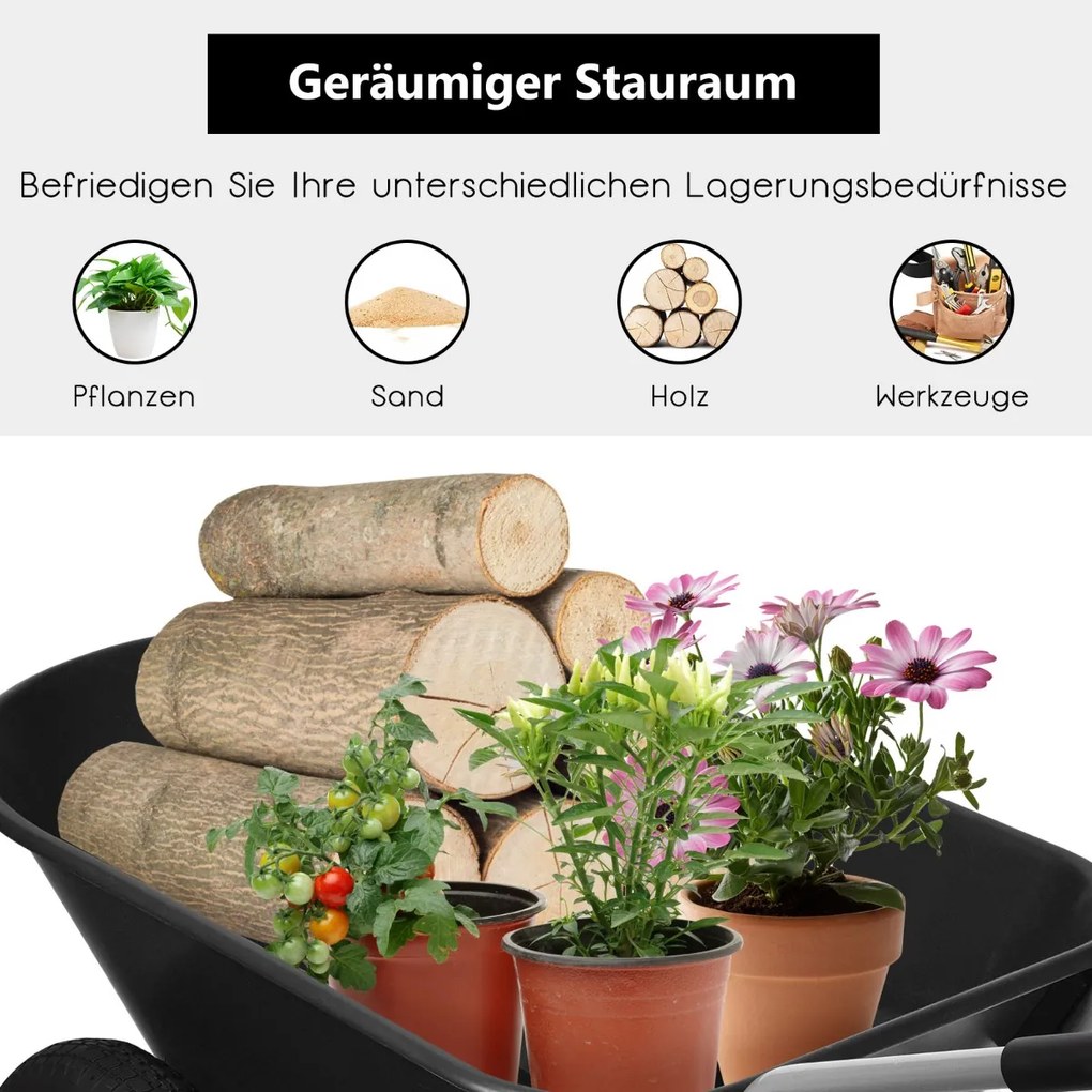 Costway Trakař se 2 kolečky těžká zásuvka na zahradu – 145 × 65 × 65 cm, černý