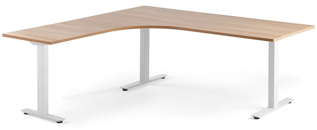 AJ Produkty Rohový psací stůl MODULUS, T-nohy, 2000x2000 mm, bílý rám, dub