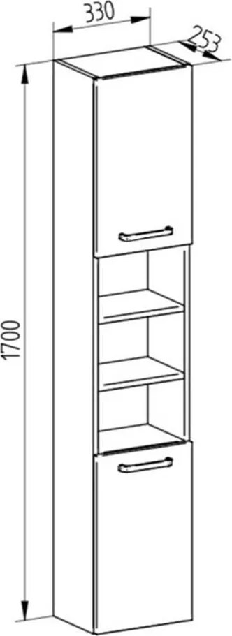 Mereo Mereo, Leny, koupelnová skříňka vysoká, 330x1700x250 mm, závěsná, s policemi, pravé otevírání, bílá lesk, MER-CN815N