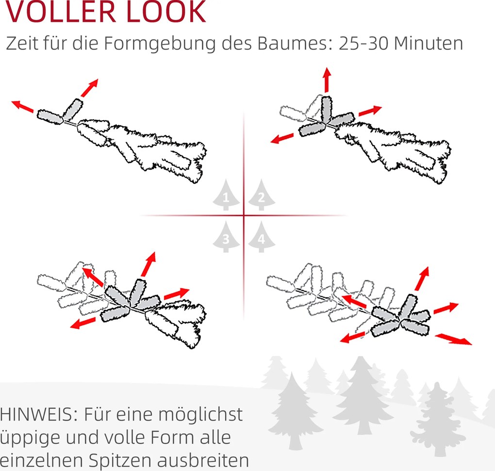 HOMCOM Vánoční stromek 190 cm, vysoce realistický, 570 větviček, nehořlavý, stabilní podstavec, zelená