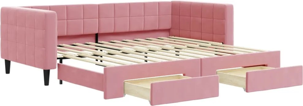 Válenda s přistýlkou a zásuvkami růžová 90 x 200 cm samet 3196742