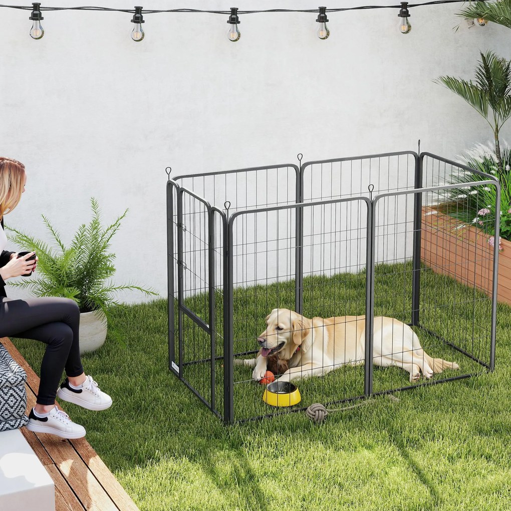 PawHut Ohrádka pro psy se 6 panely, robustní, s bezpečnými dvířky, pro vnitřní i venkovní použití, na zahradu, do kempu, výška 100 cm