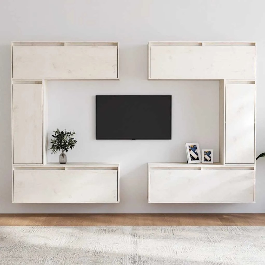 TV skříňky 6 ks bílé masivní borové dřevo 3100200