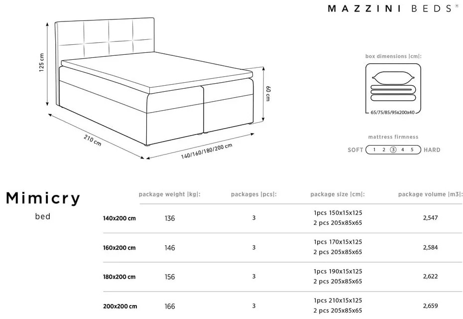 Béžová boxspring postel s úložným prostorem 160x200 cm Mimicry – Mazzini Beds