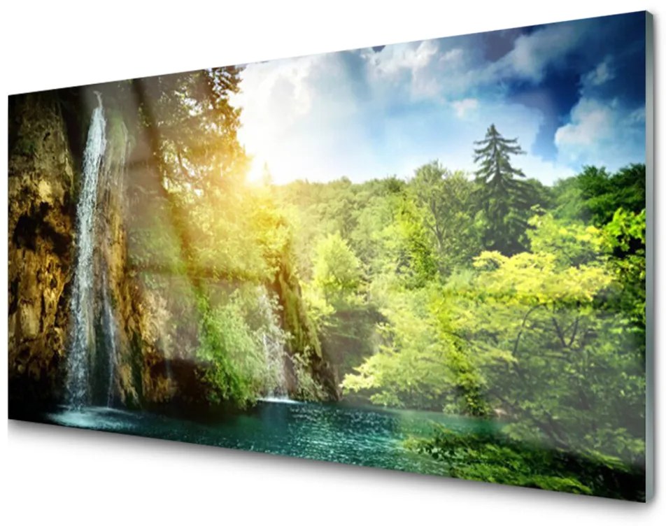 Obraz na skle Vodopád Stromy Krajina