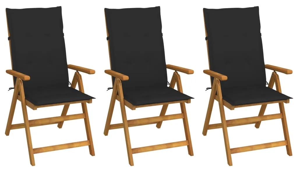3064096 vidaXL Skládací zahradní židle s poduškami 3 ks masivní akáciové dřevo