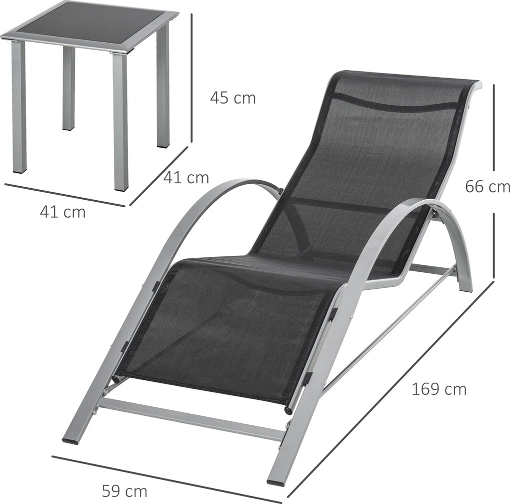 Outsunny 3-dílné zahradní lehátko se stolem zahradní sedací souprava kovová síť černá, 2 křesla a 1 stůl, ideální na terasu a balkon | Aosom.de