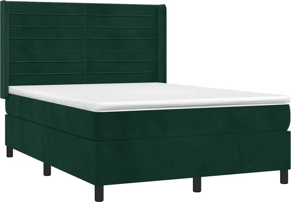 Box spring postel s matrací a LED tmavě zelená 140x200 cm samet 3139628