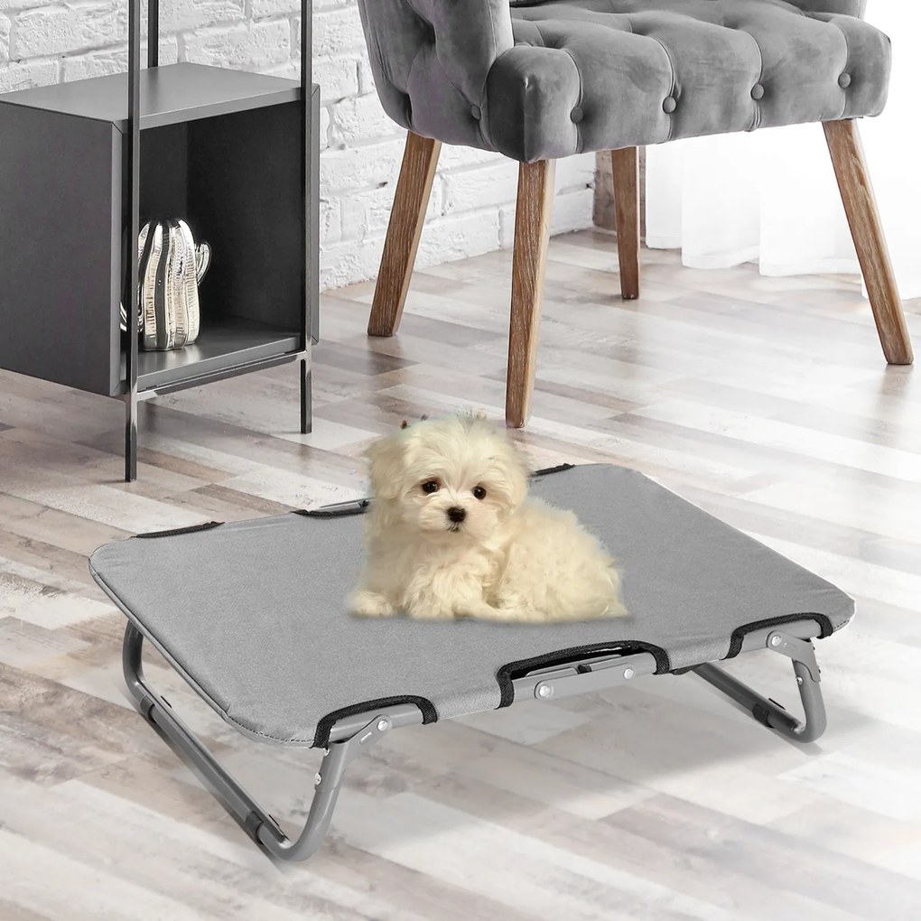 PawHut Dog Lounger Venkovní skládací pelíšek pro psy, kočky, místo na spaní, šedý, 59x46x15cm| Aosom