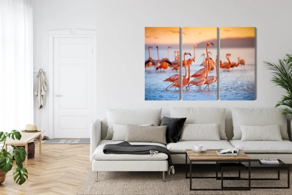 Vícedílný obraz Hejno Plameňáků U Vody Nedostatek Nedostatek Plátno Canvas 180x120