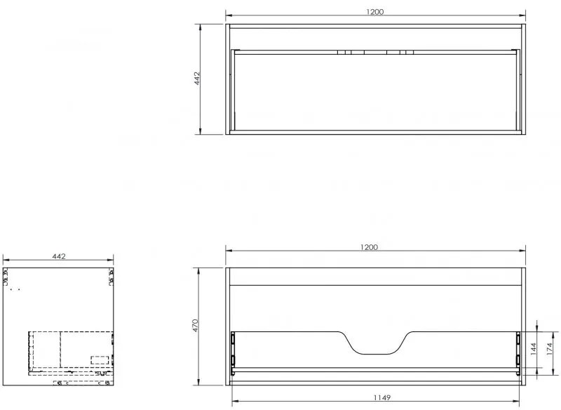 Mexen Box-A, závěsná skříňka 120 cm, 1 zásuvka, bílá lesklá, 91AX0-1200-470-1-00