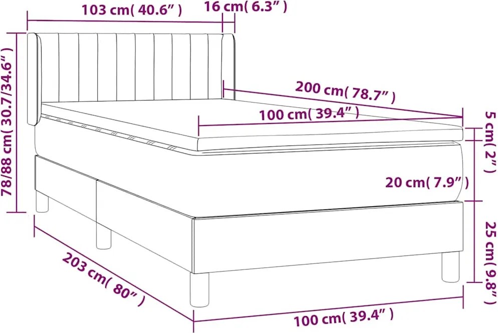 Box spring postel s matrací světle šedá 100x200 cm samet 3131063