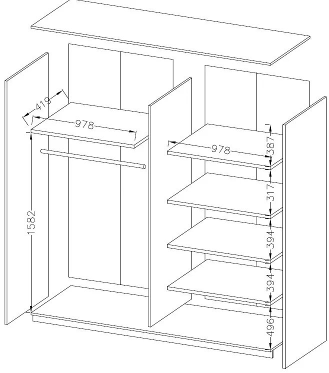 Skříň SÁRA s černým sklem 200 cm, dub Monastery