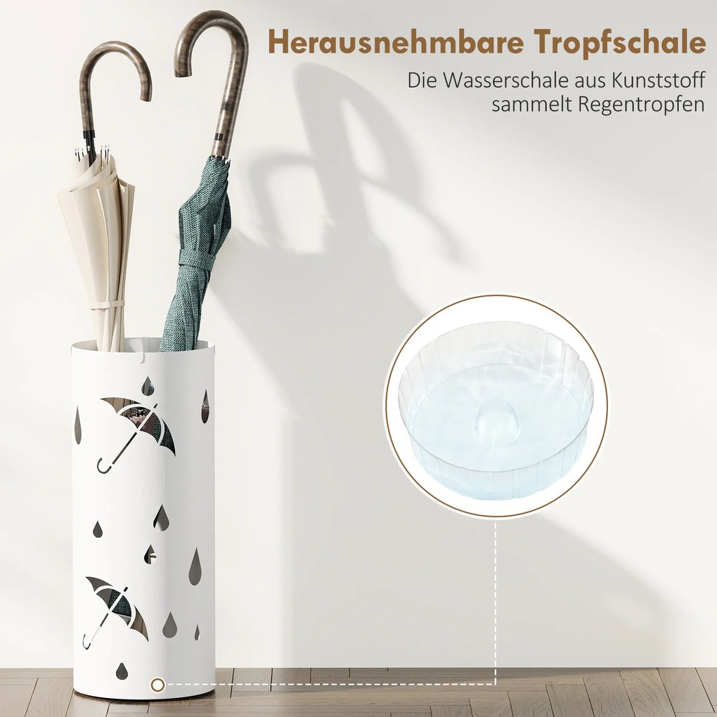 HOMCOM Stojan na deštníky, ocel, tvar sloupu, vyjímatelná spodní přihrádka, Ø17 x 41H cm, bílá