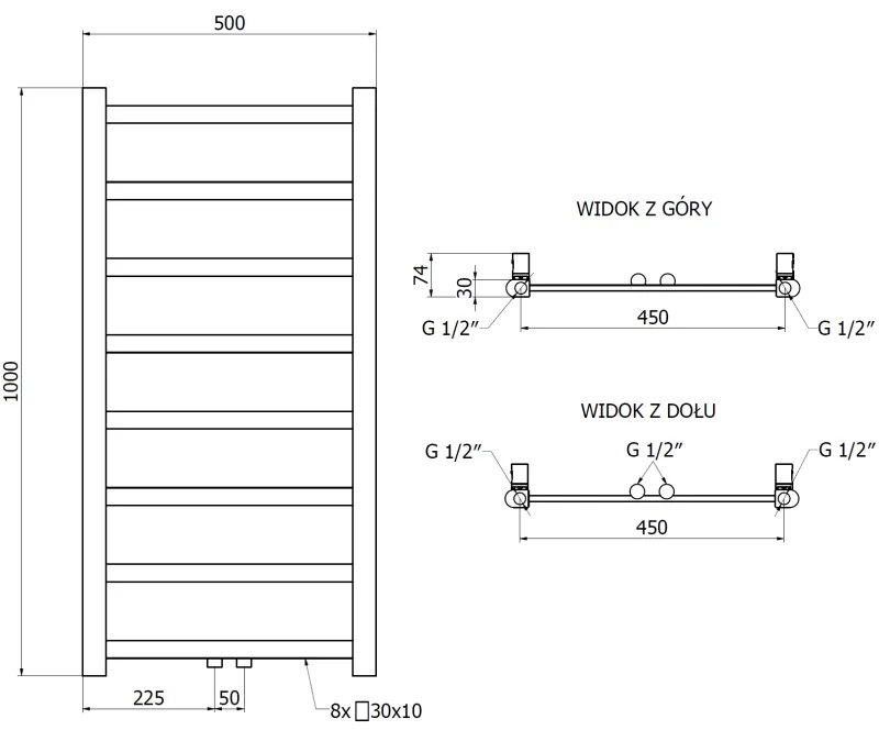 Mexen Bolt, topné těleso 1000 x 500 mm, 259 W, spodní a středové, antracitová, W126-1000-500-00-66