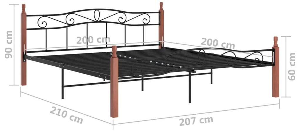 Rám postele černý kov a masivní dubové dřevo 200 x 200 cm,  324910 HangarStore.cz
