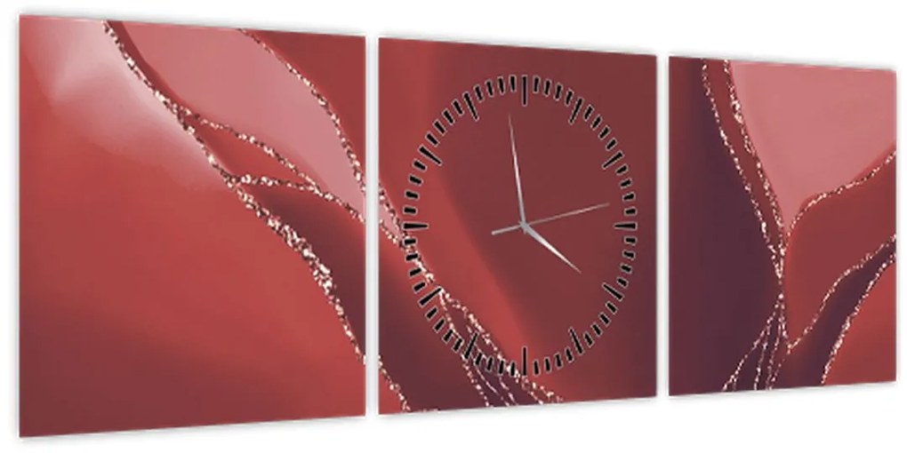 Obraz - Červená abstraktní květina N⁰2 (s hodinami) (90x30 cm)
