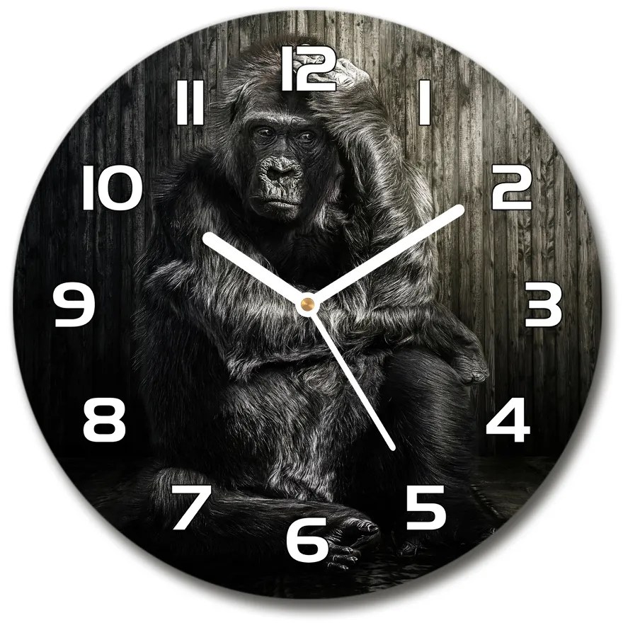 Wallmuralia Skleněné nástěnné hodiny kulaté Gorila fi 30 cm