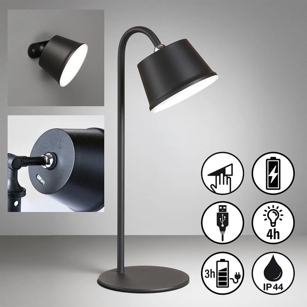 Černá LED stolní lampa s kovovým stínidlem (výška 34 cm) Voet – Fischer & Honsel
