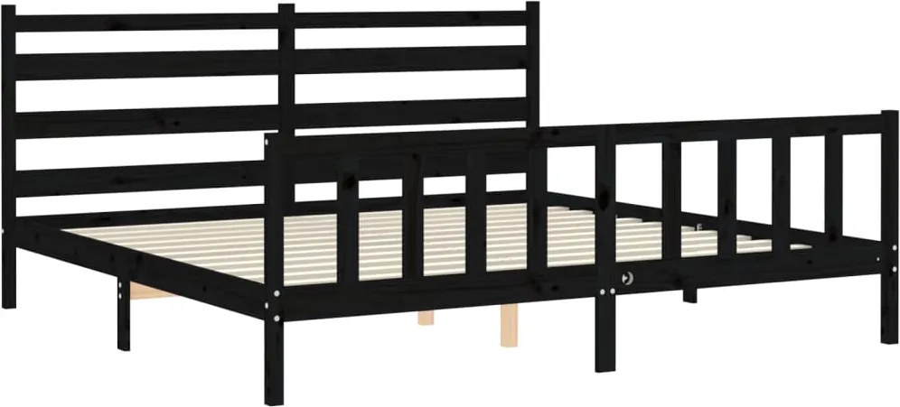 Rám postele s čelem černý 200 x 200 cm masivní dřevo 3192060