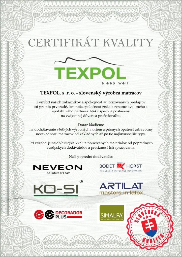 TEXPOL STELA BIO - komfortní taštičková matrace s latexovou pěnou 100 x 210 cm