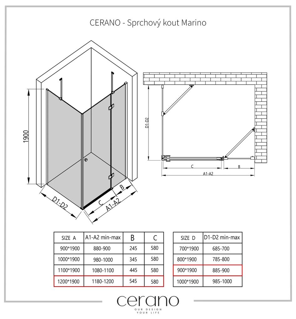 CERANO - Sprchový kout Marino L/P - černá matná, transparentní sklo - 120x90 cm - křídlový