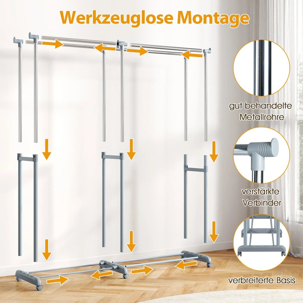Costway Dvojitý věšák na oblečení Heavy Duty kovový věšák na kabáty s výsuvnou
