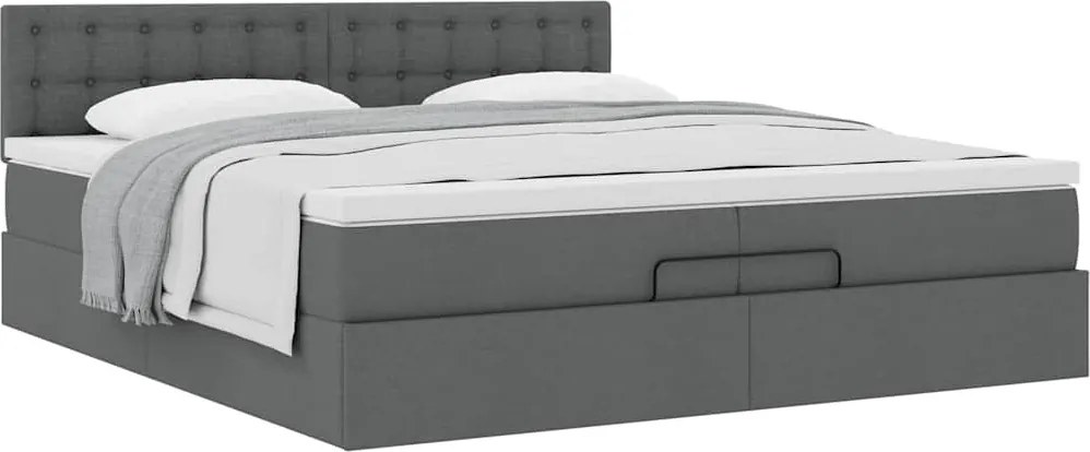 Osmanský rám postele s matrací tmavě šedá 200x200 cm textil 3311651