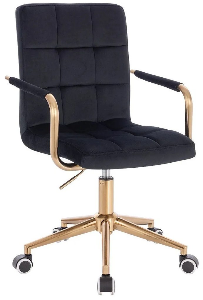 LuxuryForm DESIGN Otočná židle VERONA GOLD VELUR na zlaté podstavě s kolečky - černá