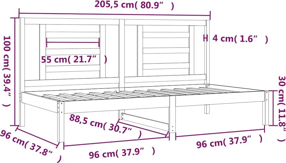 Válenda bez matrace bílá 90 x 200 cm masivní borovice 3108057