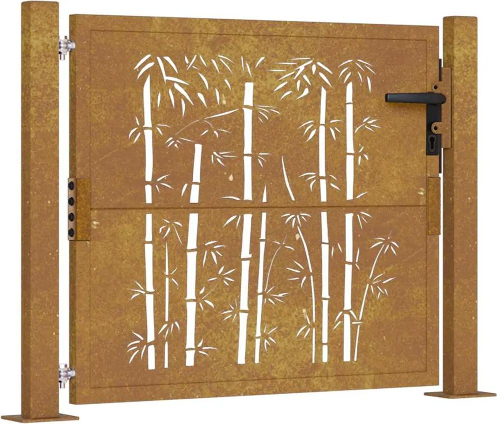 Zahradní branka 100 x 75 cm corten ocel bambusový design 153184