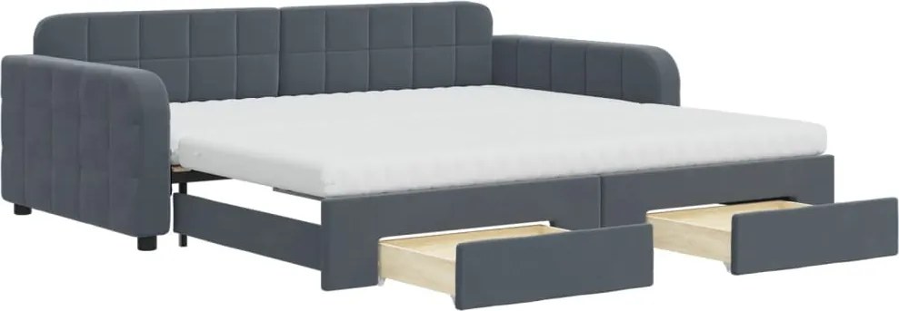Válenda s přistýlkou a zásuvkami tmavě šedá 100 x 200 cm samet 3197009