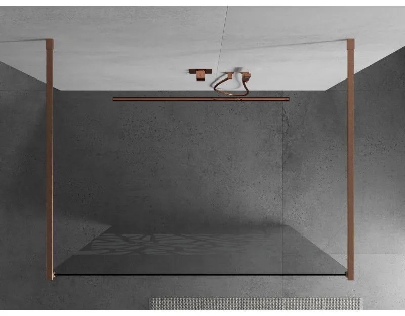 Mexen Kioto, sprchová zástěna Walk-In 130 x 200 cm, 8mm čiré sklo bílý vzor, ​​měděný matný profil, 800-130-002-65-85