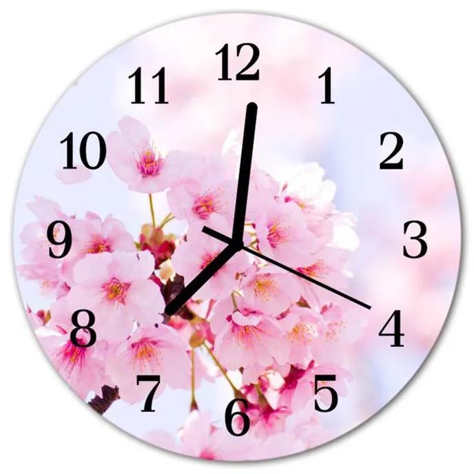 Nástěnné hodiny obrazové na skle - Třešňové květy I