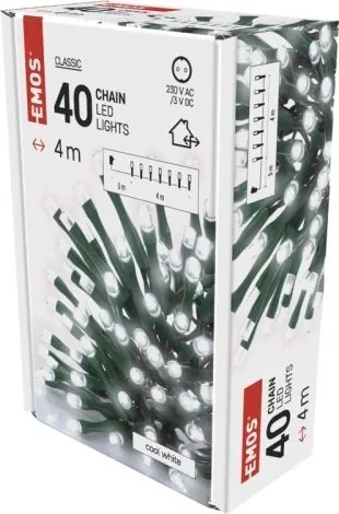 Vánoční osvětlení EMOS D4AC01 ZY0801T 40LED řetěz 4m studená bílá s časovačem