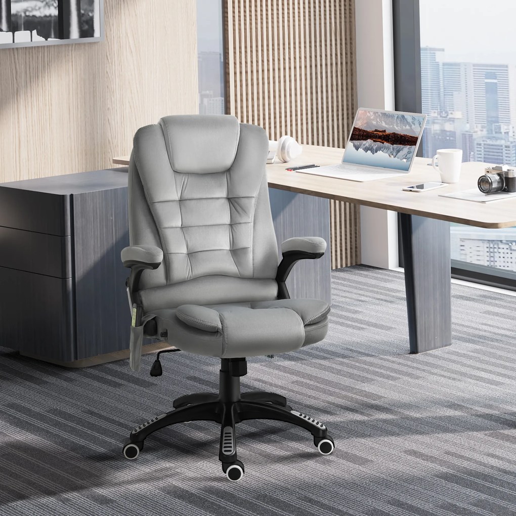 Masážní kancelářské křeslo Vinsetto ergonomické výškově nastavitelné s PU kolečky v šedé barvě pro pohodlnou práci a relaxaci