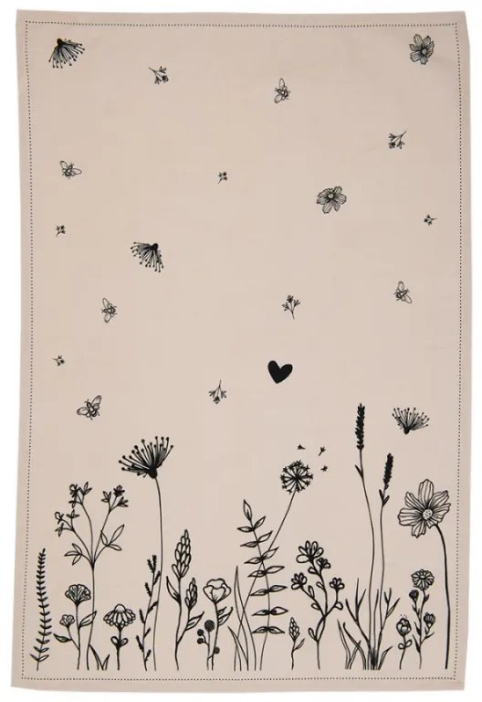 Béžová bavlněná utěrka s květinami Flora And Fauna – 50x70 cm