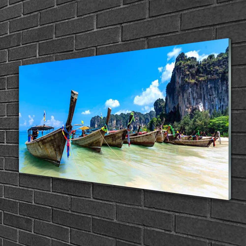 Obraz na skle Loďka Moře Pláž Krajina 120x60 cm