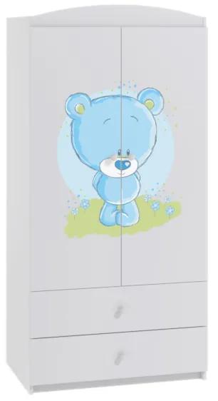 Expedo Dětská skříň SOGNO, 90x187x57, bílá/modrý medvěd