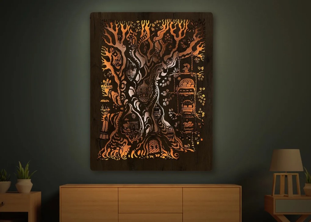 Li-Go "Pohádkový strom" světelný obraz 230V 72x93cm provedení povrchu: dub