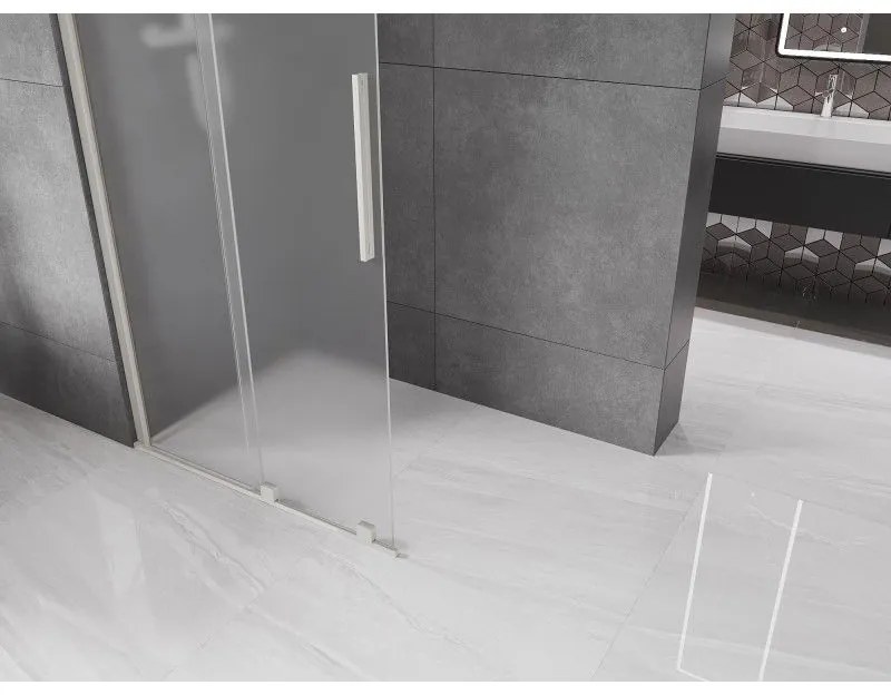 Mexen Velar, sprchová zástěna s posuvnými dveřmi Walk-in 110 x 200 cm, 8mm sklo námraza, broušená ocel, 871-110-000-33-97