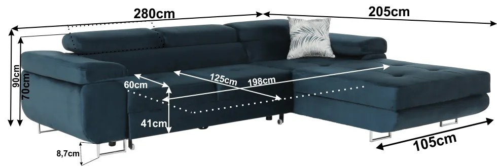 Kondela Rohová sedací souprava, modrá, pravá, AMARETA